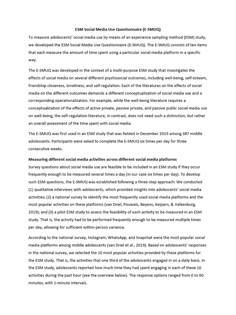 E-SMUQ - ESM Social Media Use Questionnaire | PDF