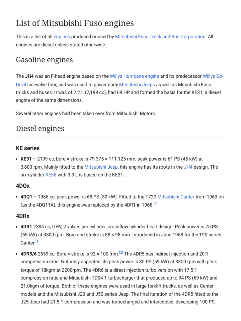 List of Mitsubishi Fuso Engines - Wikipedia | PDF