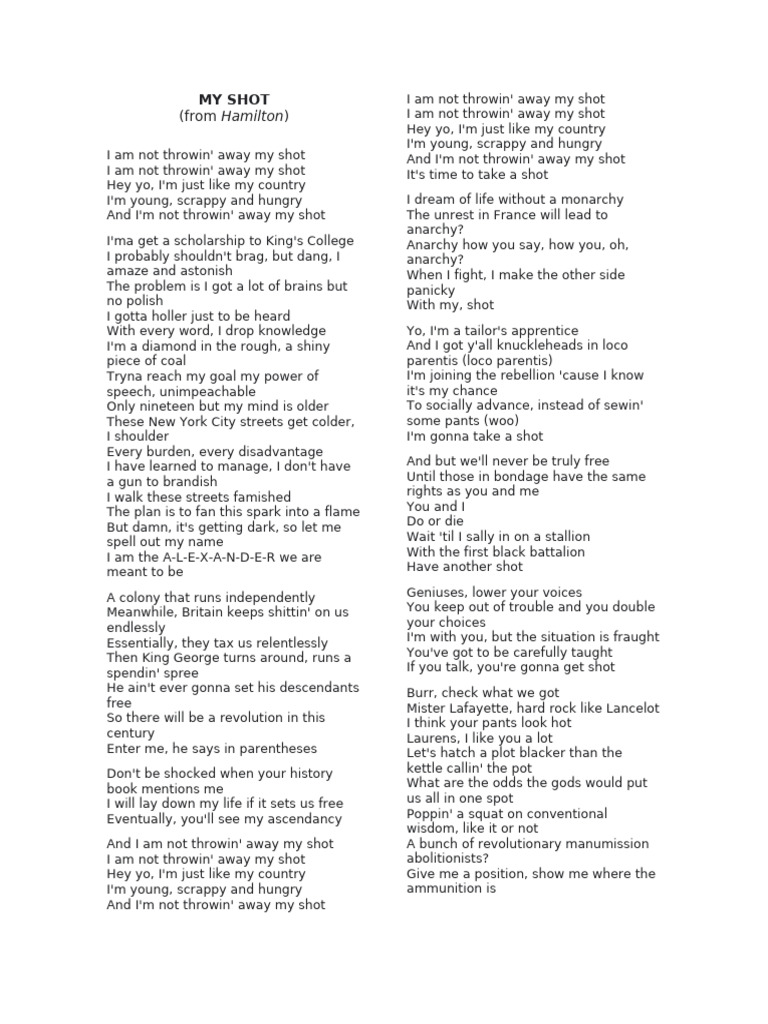 HAMILTON - My Shot | PDF