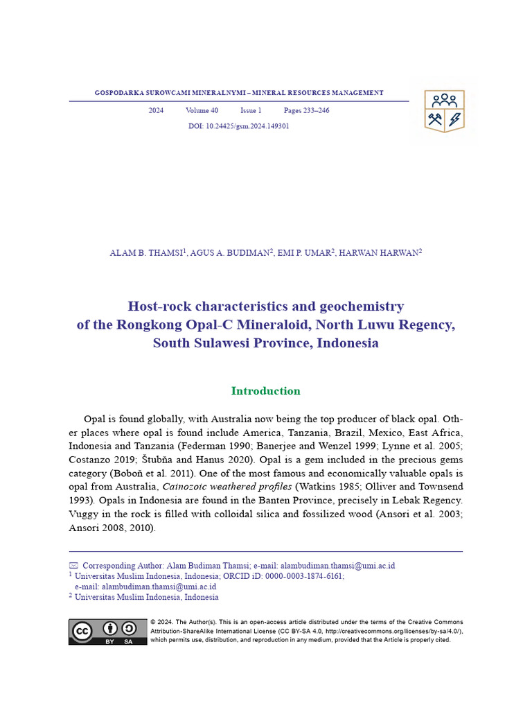 Host-Rock Characteristics and Geochemistry of The Rongkong Opal-C ...