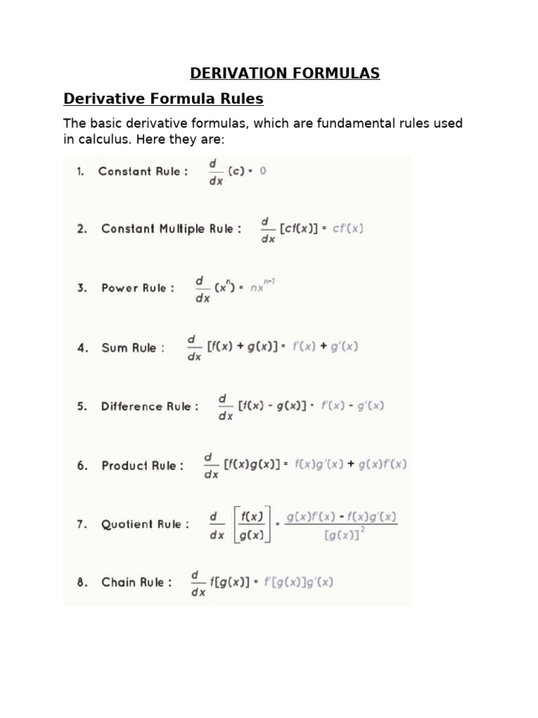 Derivation Formulas | PDF