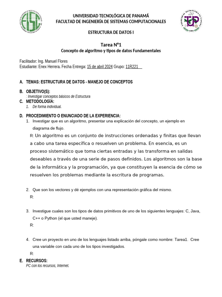 EstDat - Tarea 01 - Concepto de Algoritmo y Tipos de Datos ...