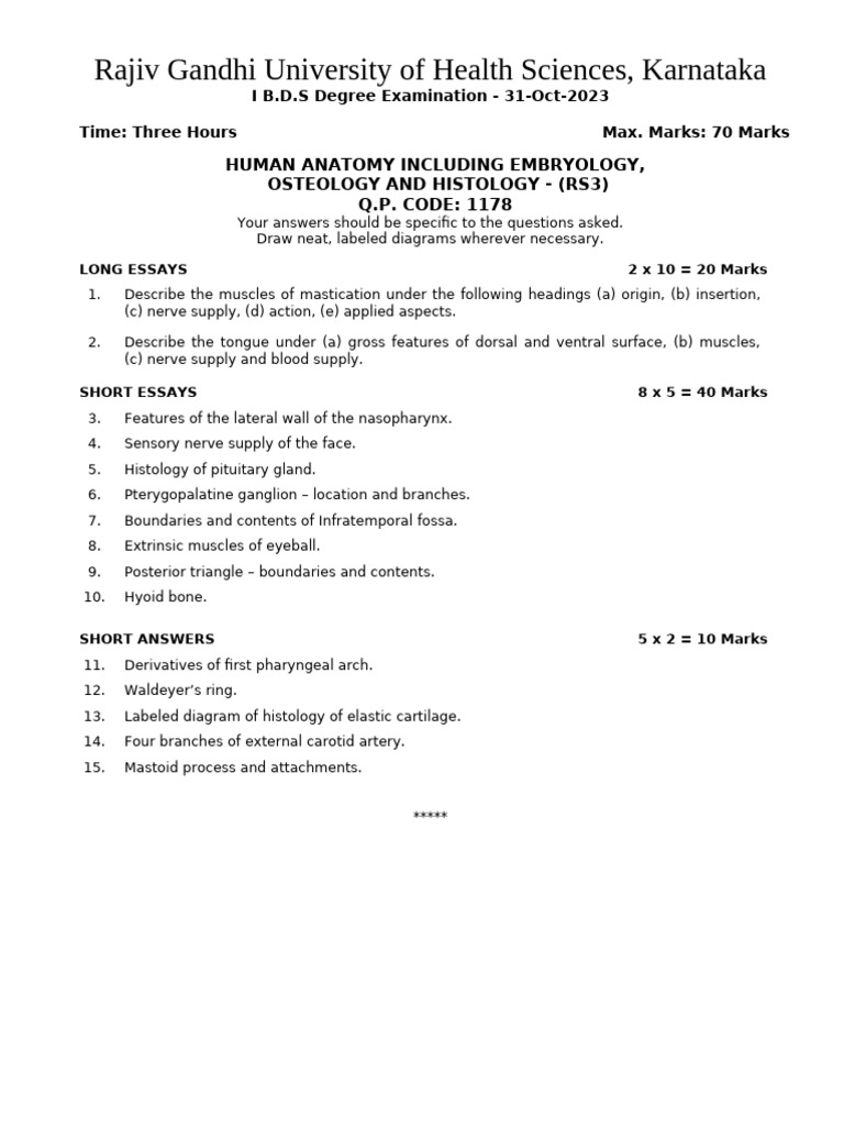 BDS - 1178 - General Anatomy Including Embryology and Histology - Gattp ...