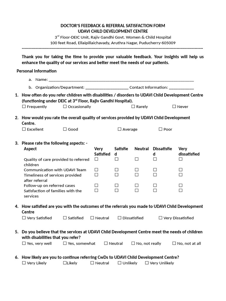 Doctor's Feedback & Referral Satisfaction Form | PDF