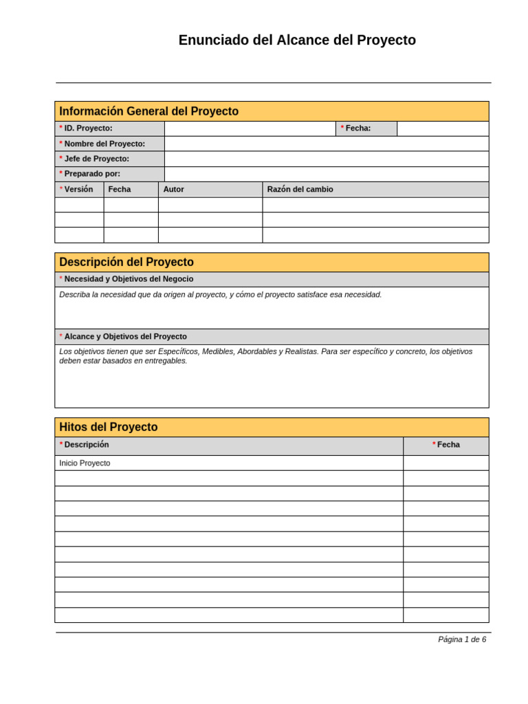 Enunciado Del Alcance Formato - Documento de Trabajo 3 | PDF