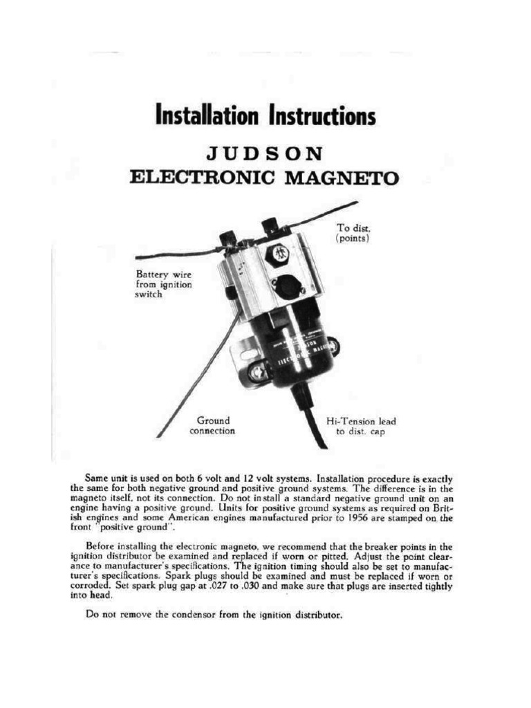 Judson Magneto Installation Instructions | PDF