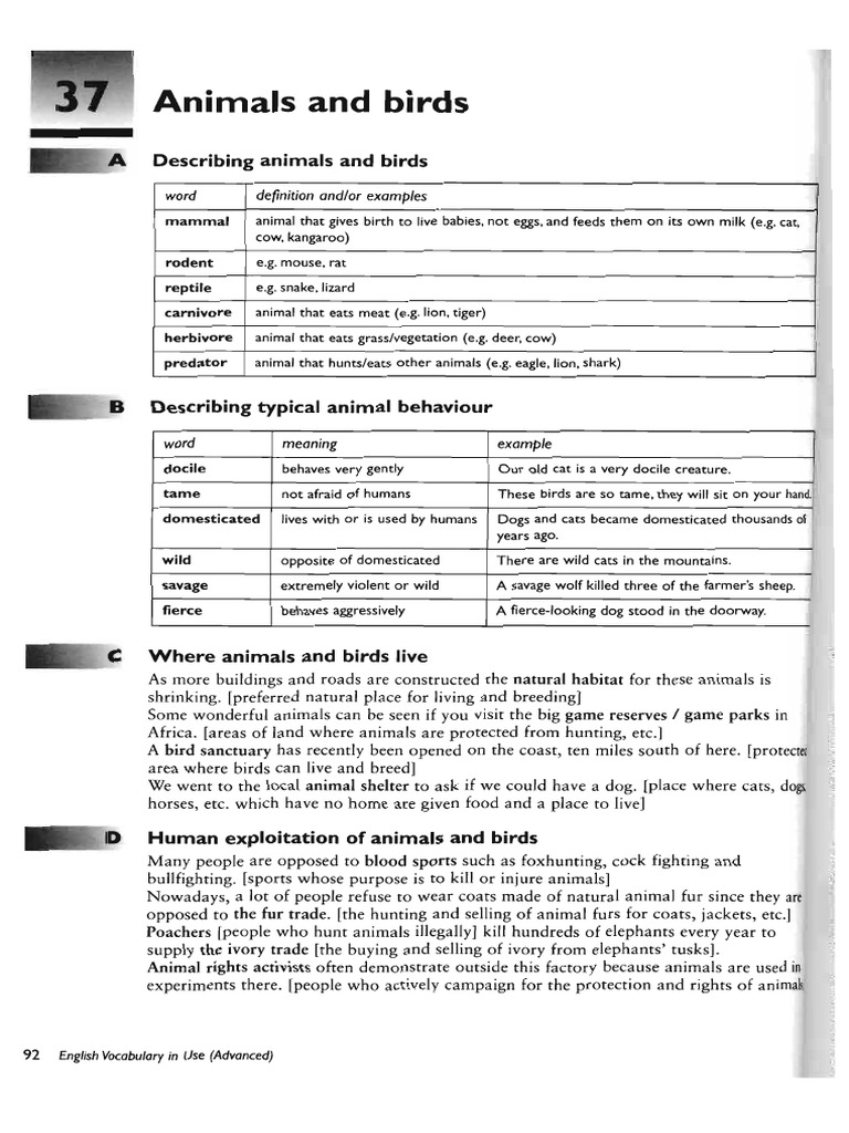 Birds and Animals English-Vocabulary-in-Use-Advanced | PDF