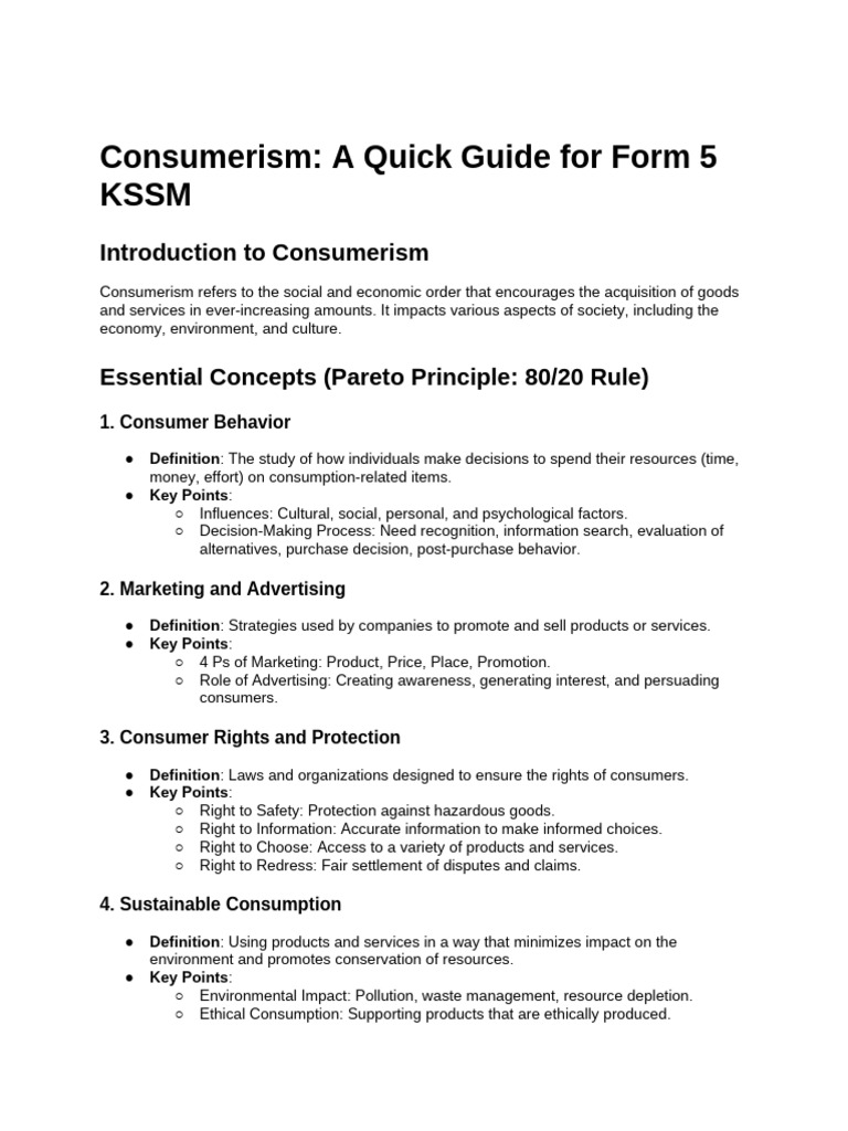 Consumerism - A Quick Guide For Form 5 KSSM | PDF