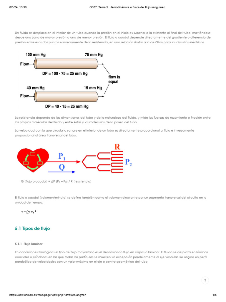 G367 - Tema 5. Hemodinámica o Física Del Flujo Sanguíneo | PDF