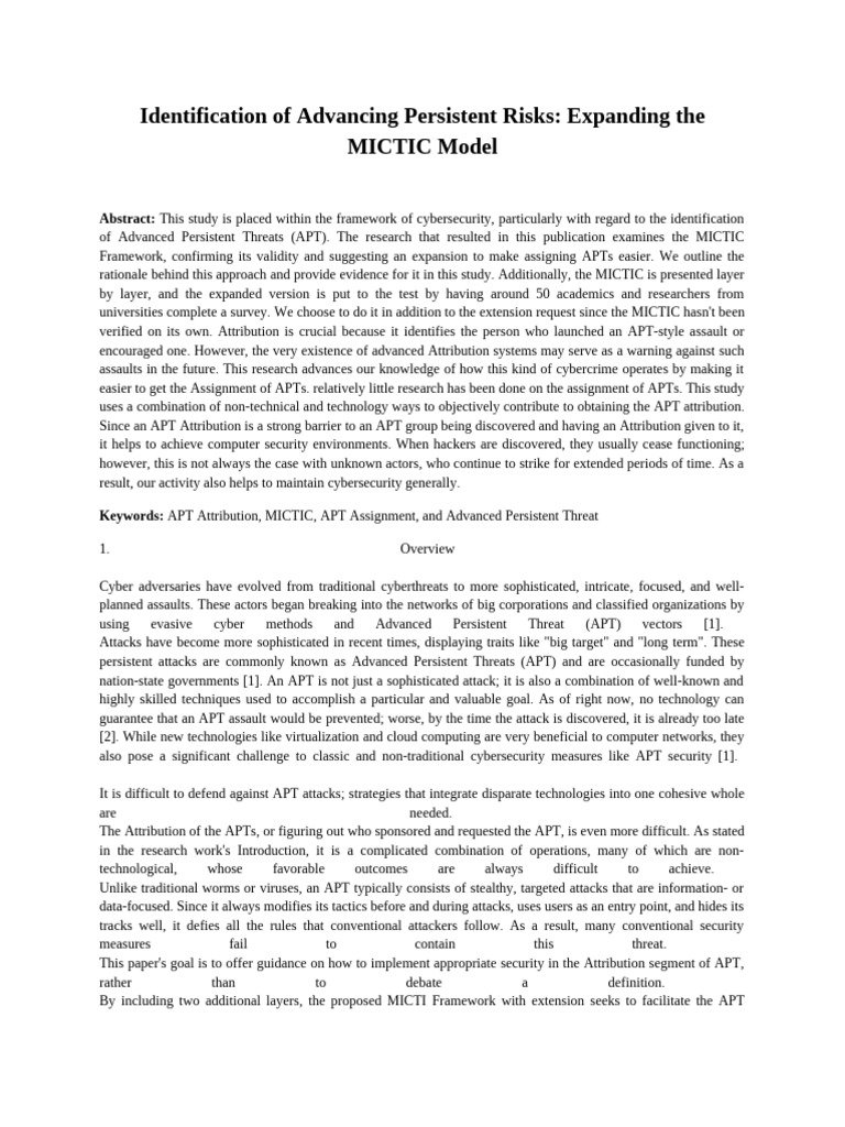 Identification of Advancing Persistent Risks - Expanding The MICTIC ...
