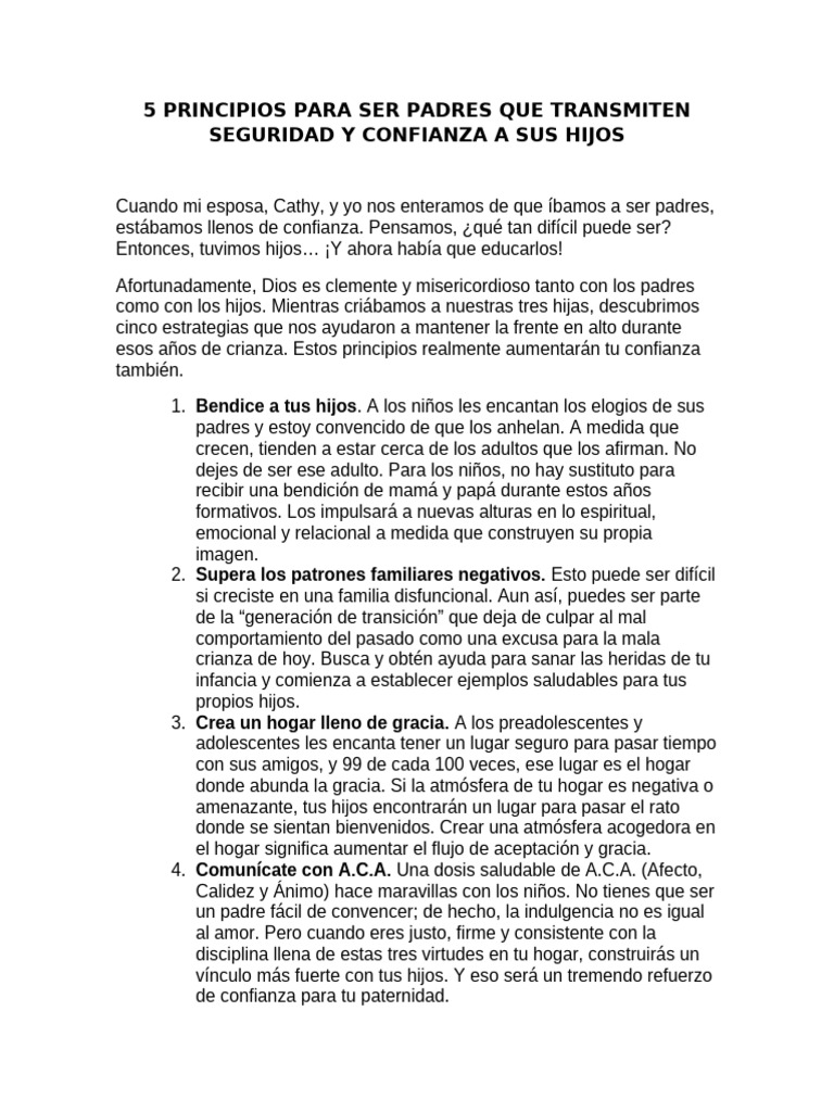 5 Principios para Ser Padres Que Transmiten Seguridad y Confianza A Sus Hijos | PDF