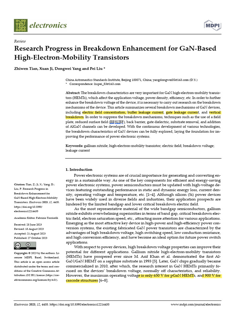 Research Progress in Breakdown Enhancement For GaN | PDF