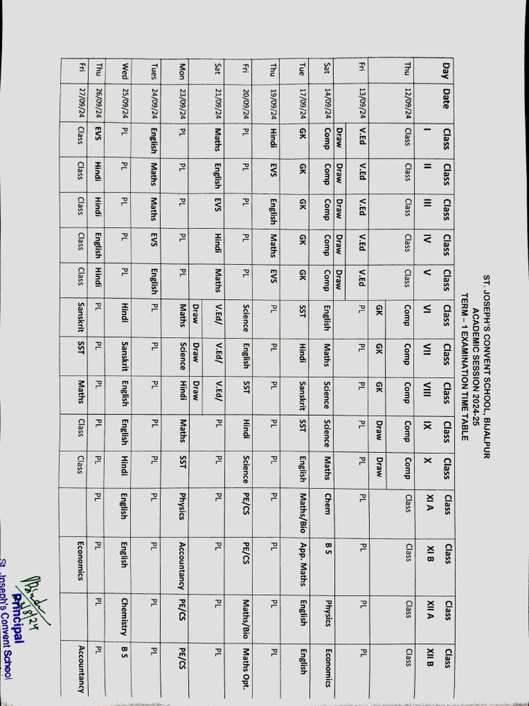 Term 1 Time Table S-24-25 | PDF