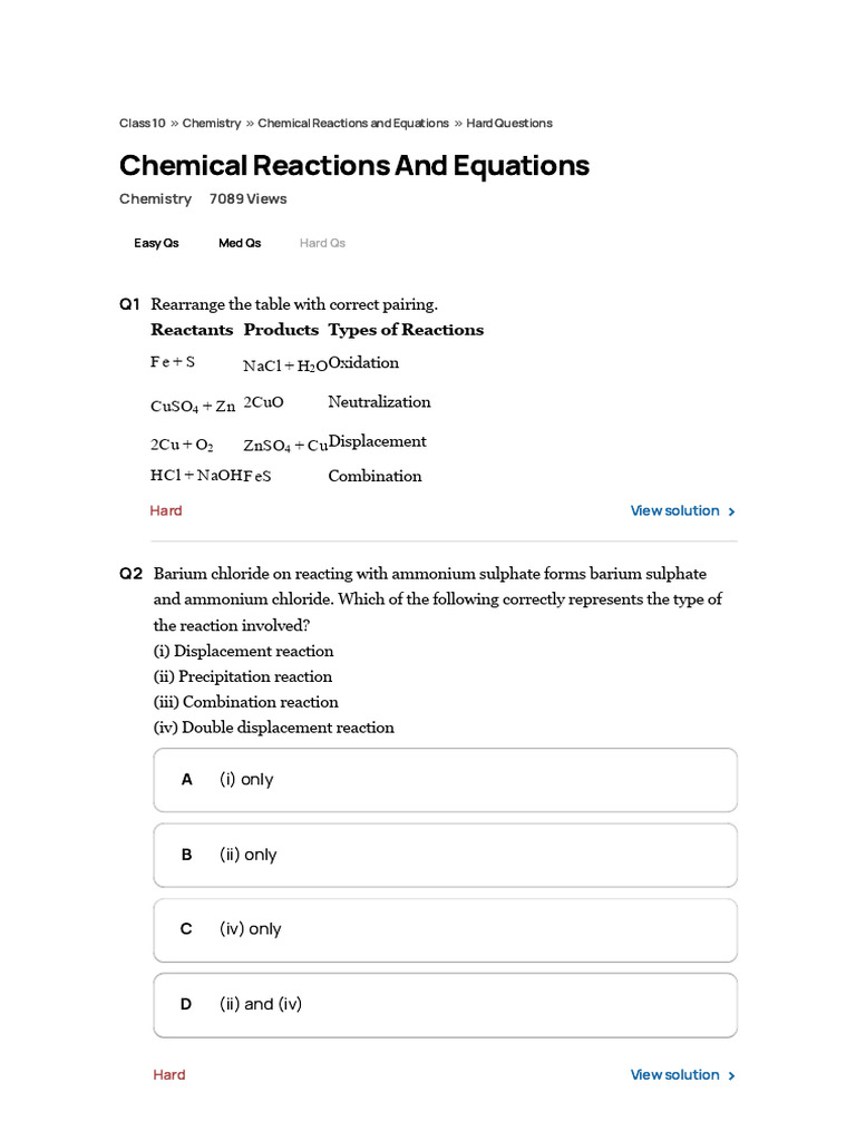 Chemical Reactions and Equations: Reactants Products Types of Reactions ...