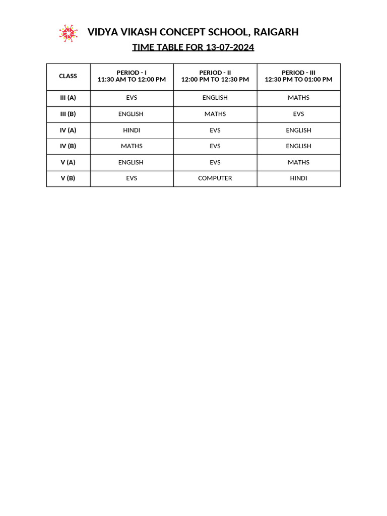 Time Table Class 3 To 10 For 13-07-24 | PDF