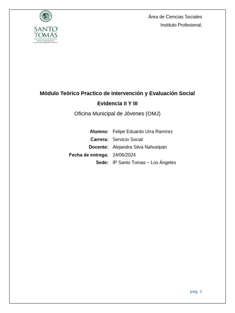 Evidencia II y III Felipe Urra Modulo Teorico Practico de Evaluacion Social | PDF | Trabajo ...