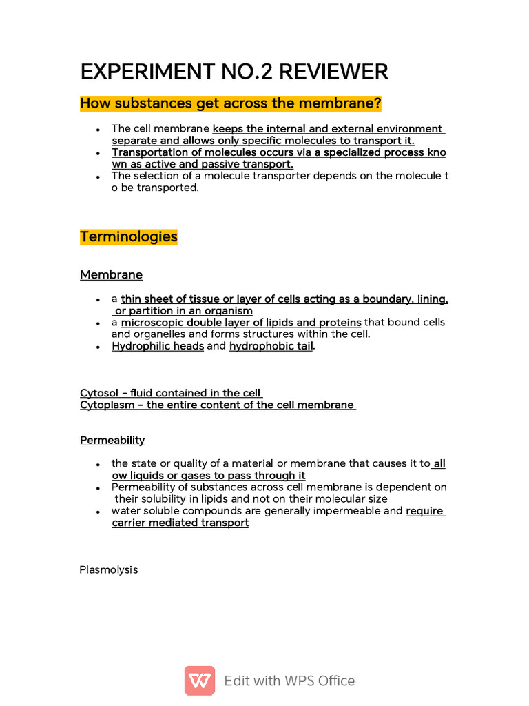 Experiment No.2 Reviewer | PDF | Cell Membrane | Osmosis