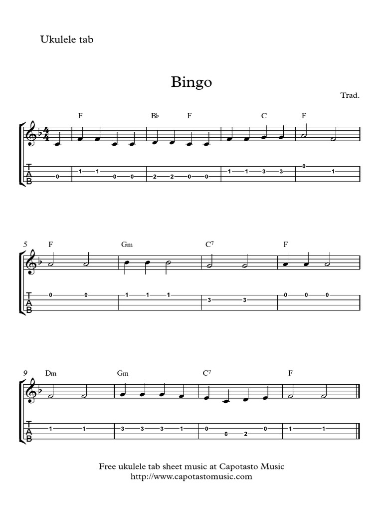 Bingo Ukulele Tab | PDF