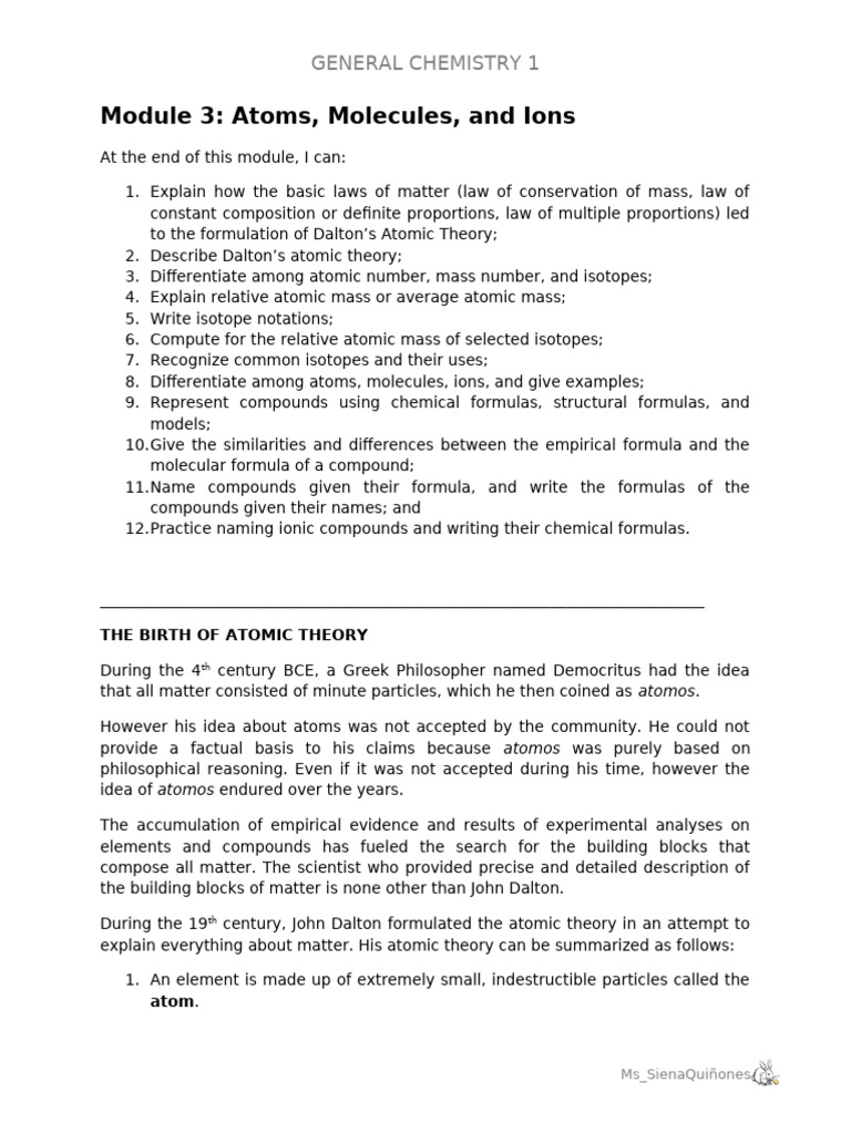 Chemistry 101 Module 3 | PDF
