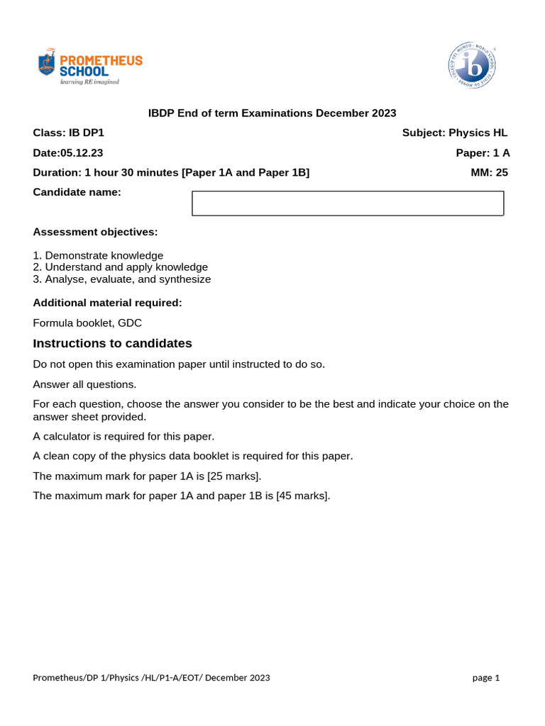 Paper 1A HL | PDF