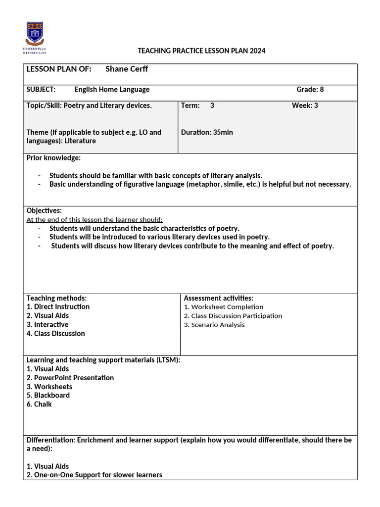 Lesson Plan 2024 | PDF