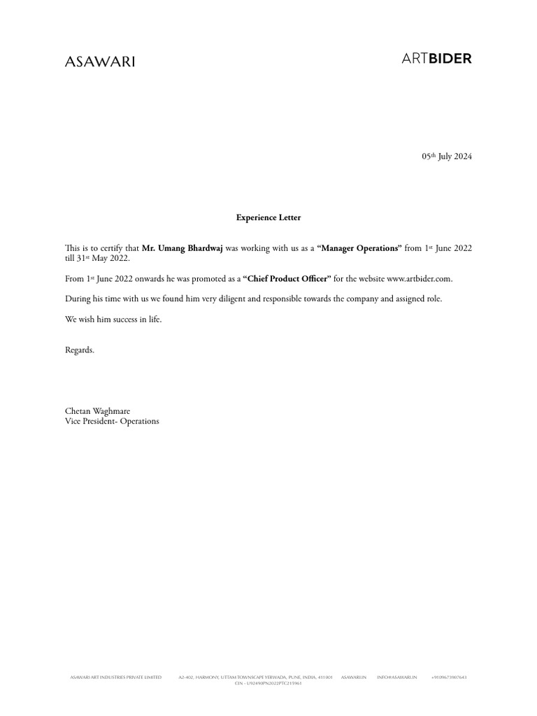 Umang Exp Letter | PDF