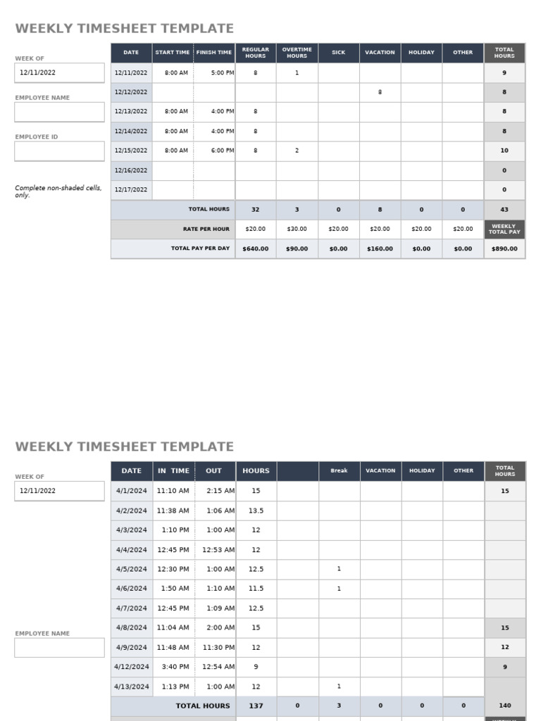 IC Weekly Timesheet Template 11516 | PDF