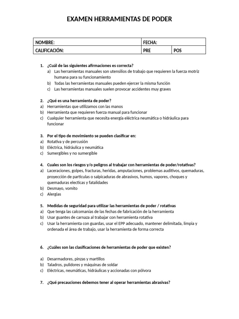 Exámen de Herramientas de poder | PDF