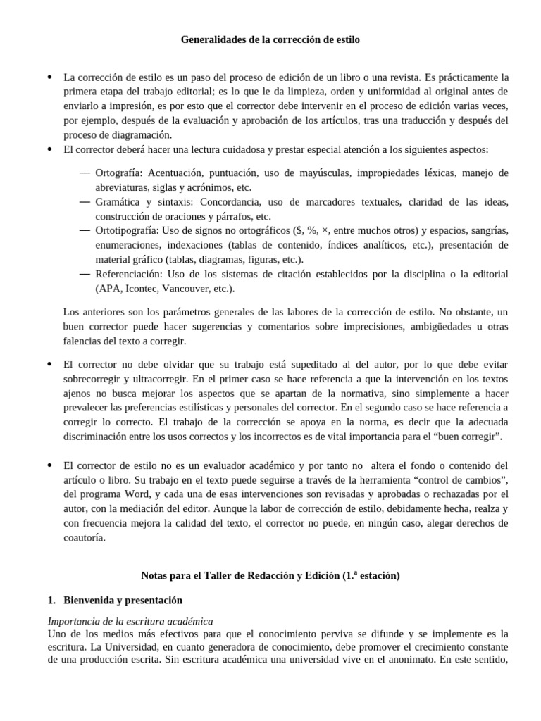 Notas para el Taller de Redacción y Edición | PDF