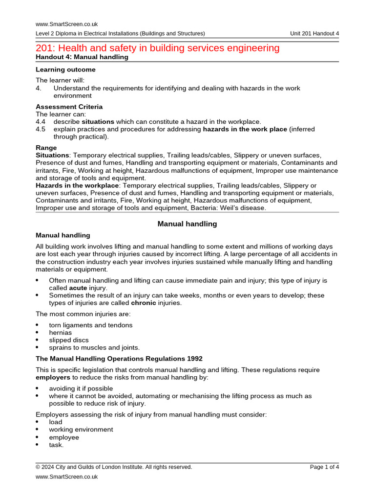 2365-201-04 - Handout - Manual Handling - 2017 | PDF