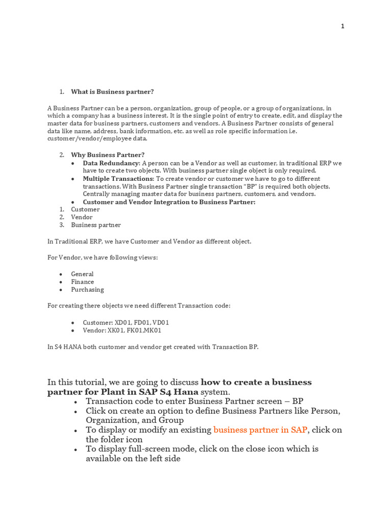 Create Business Partner | PDF