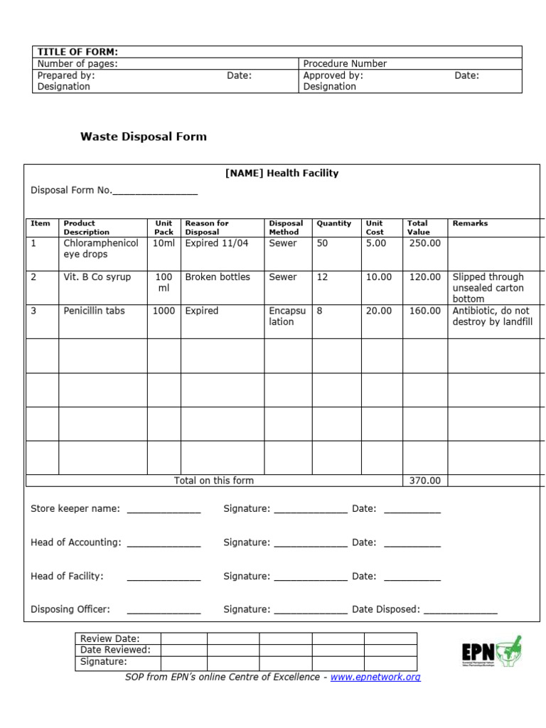 EPN_Waste disposal_Form | PDF