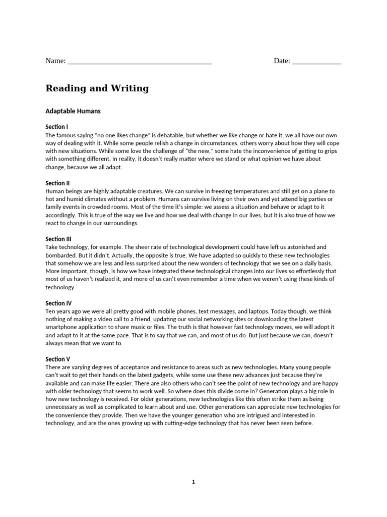 Adaptable Humans Quiz | PDF