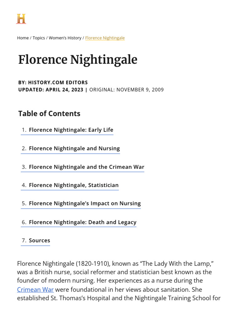 Florence Nightingale - Biography, Facts & Nursing - HISTORY | PDF