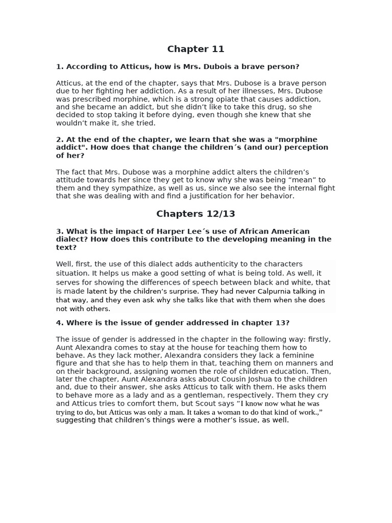 To Kill A Mockingbird Chapters 11-17 | PDF