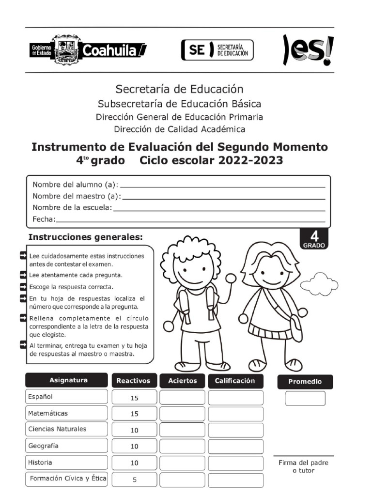 4° Inst. Eval. 2do. Momento Ciclo Escolar 22 23 | PDF