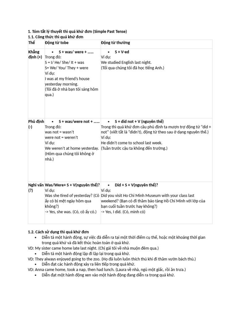 Simple Past Tense - Theories and Exercises (1) | PDF