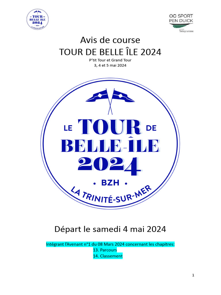 Avis de Course - Tour de Belle-Île V08!02!2024 | PDF