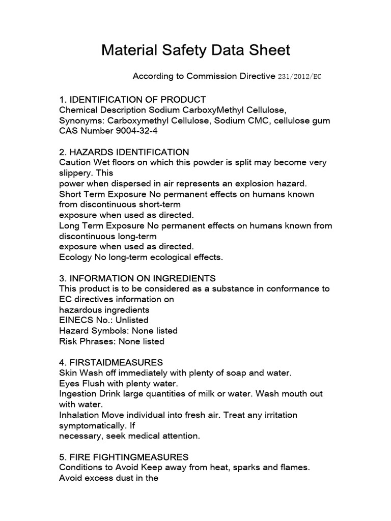 CMC (Food Grade) - MSDS | PDF