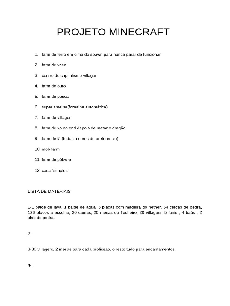 PROJETO MINECRAFT Inacabado | PDF