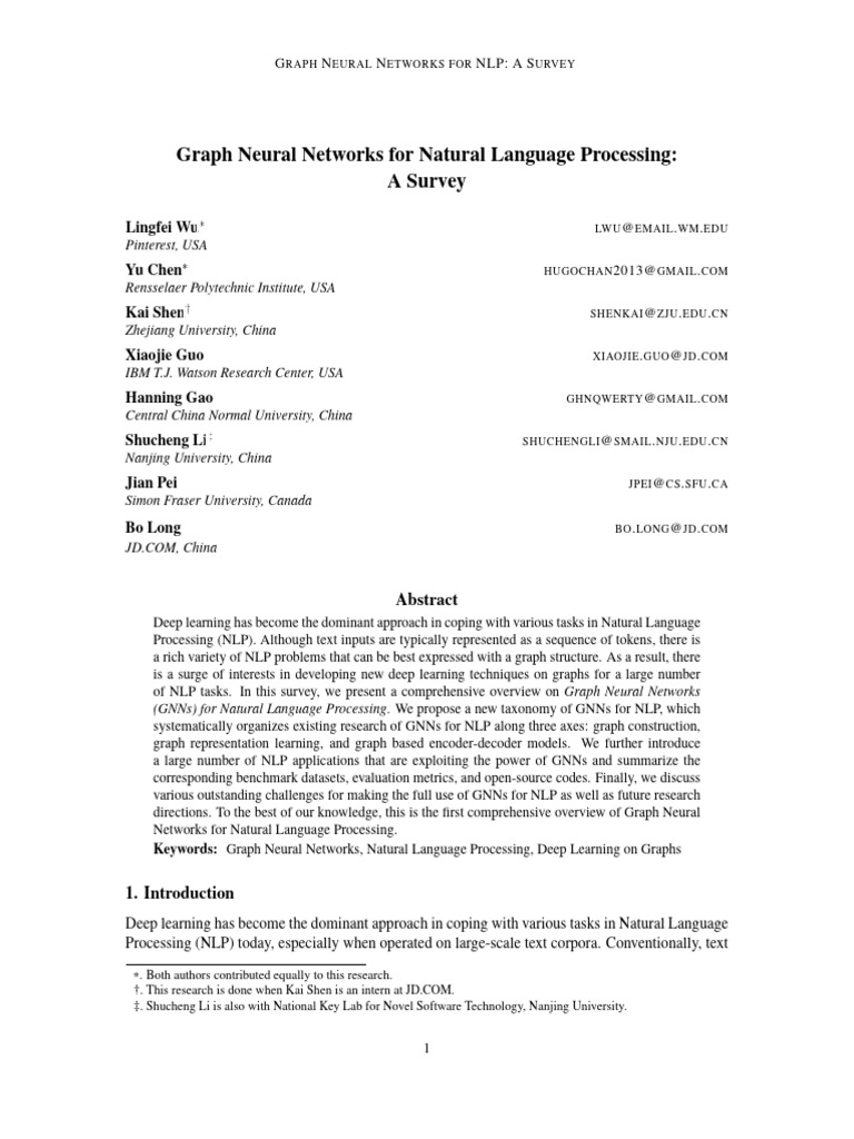 Graph Neural Networks for Natural Language Processing: A Survey | PDF