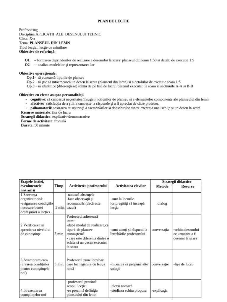 Plan de Lectie Planseul Din Lemn | PDF