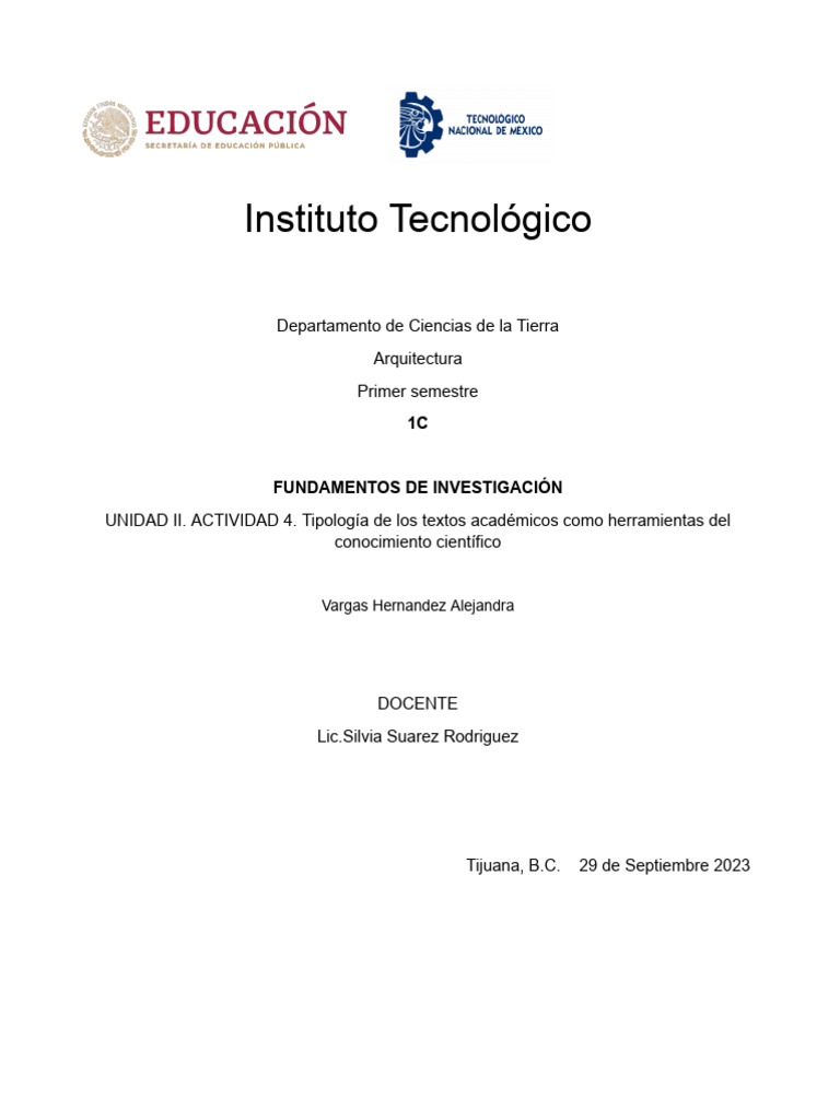 Unidad II - Act.4 - Tipología de Los Textos Académicos | PDF