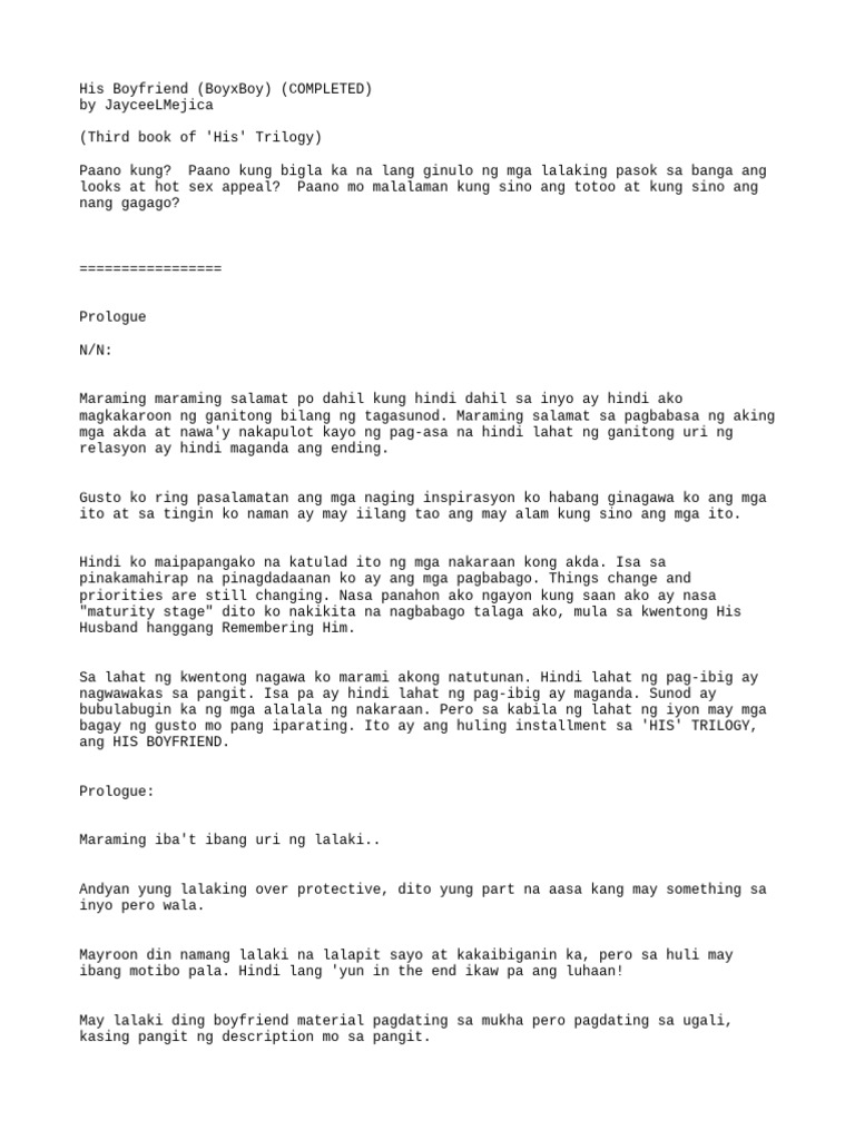 JayceeLMejica His Boyfriend BXB COMPLETED | PDF