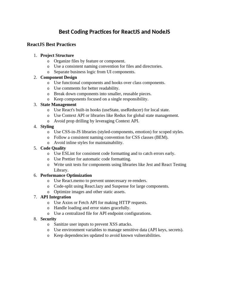 Best Coding Practices Reactjs Nodejs Pdf