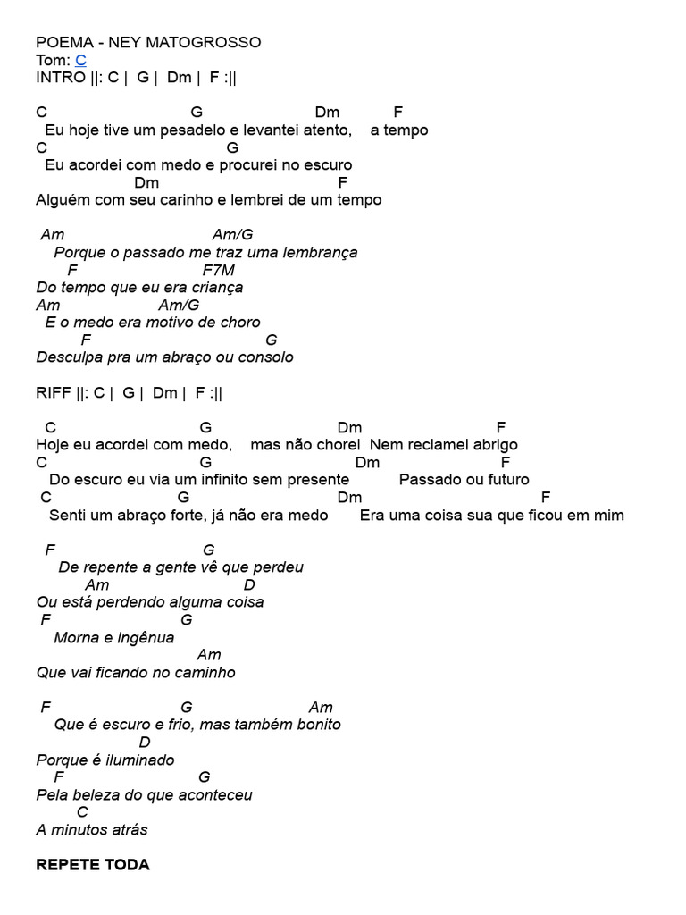 Poema - Ney Matogrosso (C) | PDF