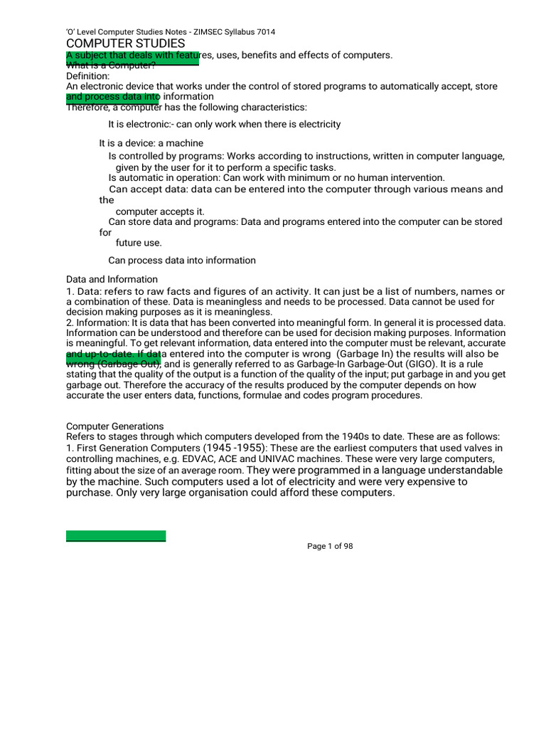 Zimsec Notes | PDF