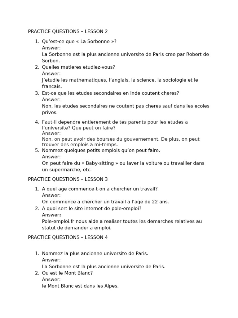 French Practice Questions | PDF