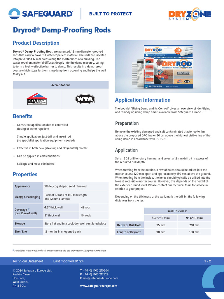 Dryrod Damp Proofing Rods Datasheet | PDF