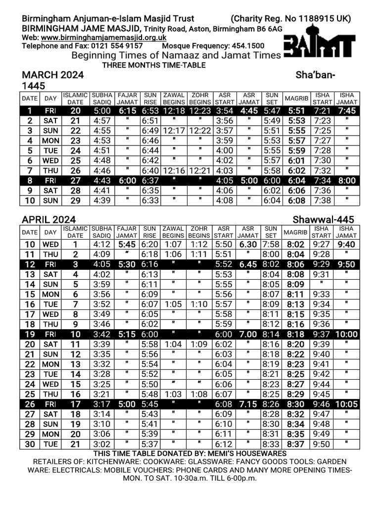 March 24 Timetable | PDF